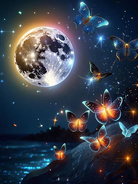 Butterflies In Moonlight Moonlit Sky With Butterflies Butterfly Moon