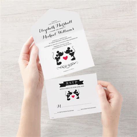 Mickey And Minnie Wedding Silhouette All In One In All In One Invitation