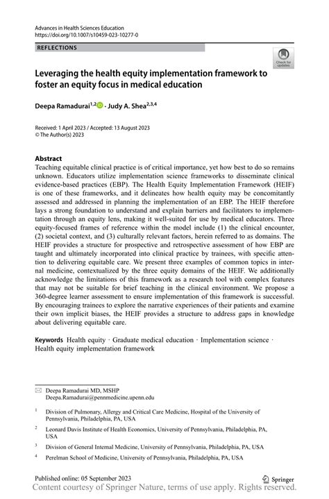 Pdf Leveraging The Health Equity Implementation Framework To Foster