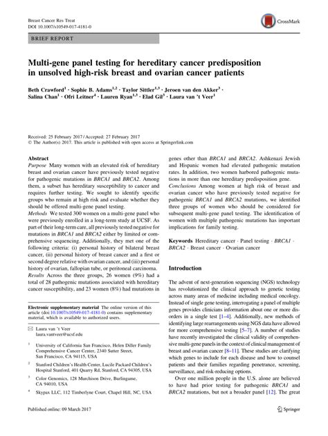 Pdf Multi Gene Panel Testing For Hereditary Cancer Predisposition In