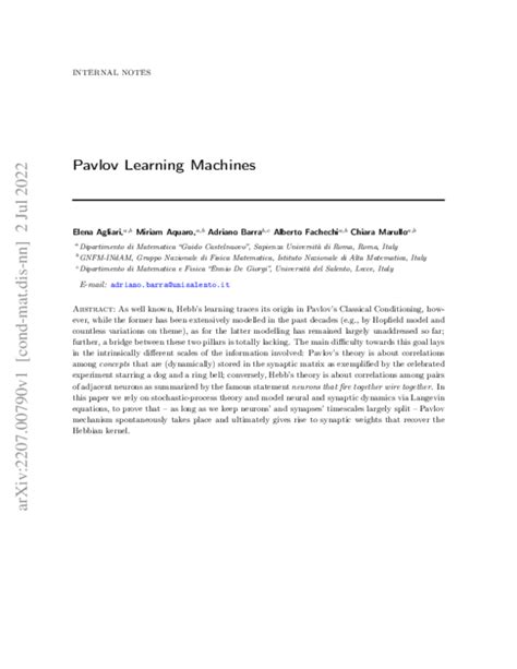 Pdf Pavlov Learning Machines