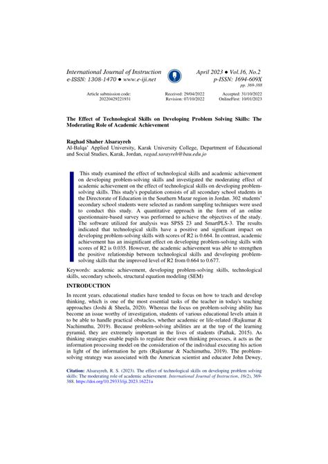 Pdf The Effect Of Technological Skills On Developing Problem Solving