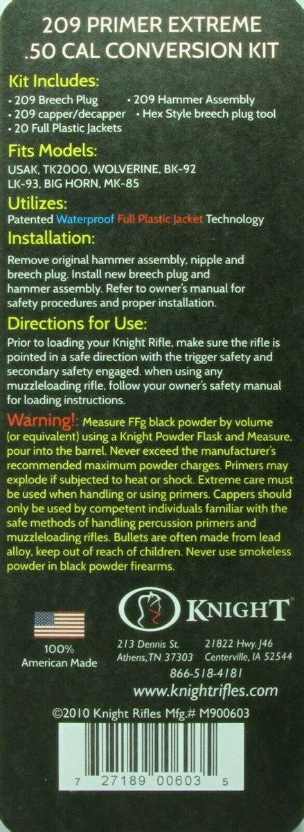 Knight 209 Primer Extreme Conversion Kit For 50 Cal Lk 93 Wolverine Usak All Season