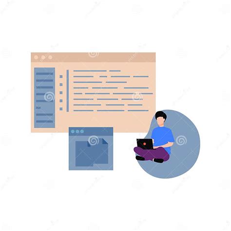 A Boy Is Coding On A Web Page On A Laptop Stock Illustration