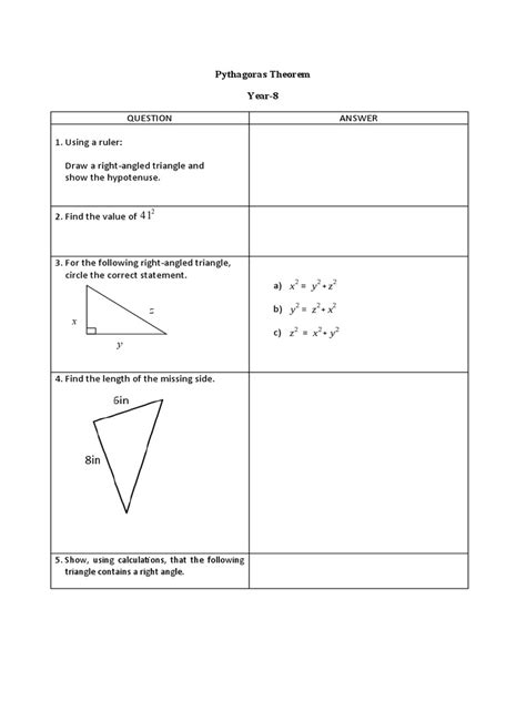 year 8 pythagoras theorem pdf