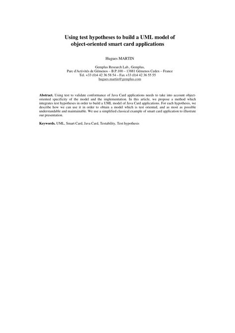 Pdf Using Test Hypotheses To Build A Uml Model Of Object Oriented Smart Card Applications