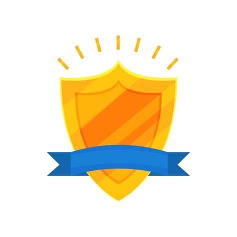 Premium Vector Golden Award In Shape Of Shiny Shield With Blue Ribbon
