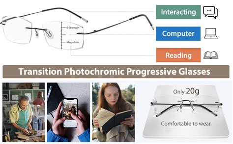 Photochromic Progressive Multifocal Reading Glasses Men