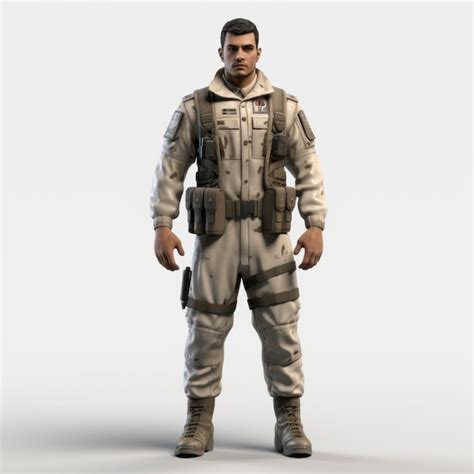 Realistic 3d Model Of Male Scout In Utilitarian Style Premium Ai