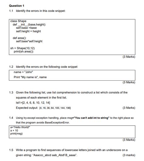 Solved Question 1 11 Identify The Errors In This Code