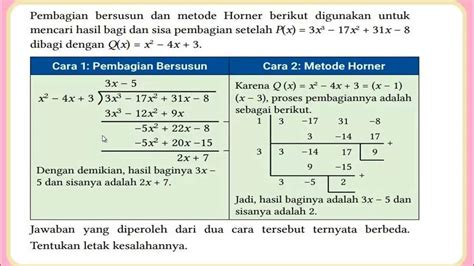 Pembagian Bersusun Dan Metode Horner Berikut Digunakan Untuk Mencari