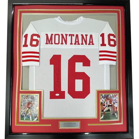 Framed Autographedsigned Joe Montana 33x42 San Francisco White Jersey