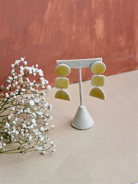 Large Yellow Statement Earrings Organic Shape Polymer Clay Etsy