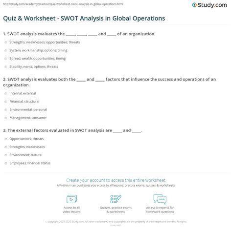 Quiz And Worksheet Swot Analysis In Global Operations