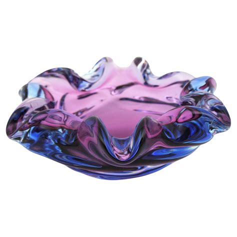 Seguso Murano Pink Purple Sommerso Art Glass Bowl Or Ashtray Italy