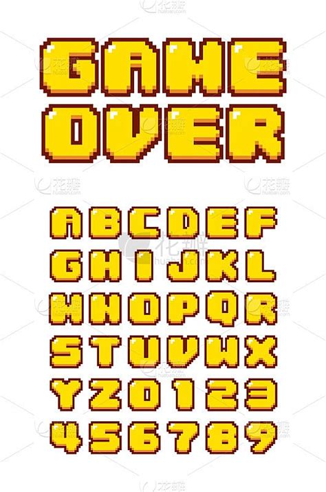 像素视频游戏字体。8位符号、字母和数字。老式复古的怀旧字体。素材 花瓣网