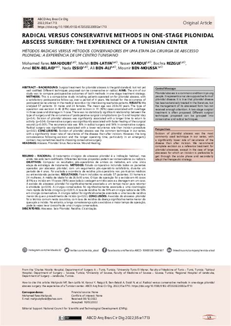 Pdf Radical Versus Conservative Methods In One Stage Pilonidal Abscess Surgery The Experience