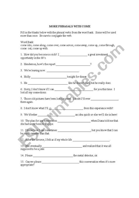 Phrasal Verbs Come Esl Worksheet By Jlr1126