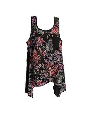 Serenade Women Floral Sleeveless Blouse Size 1x Asymmetrical Chiffon