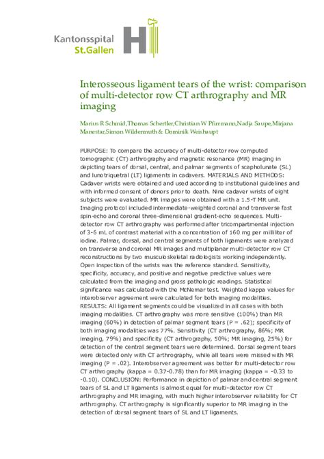 pdf interosseous ligament tears of the wrist comparison of multi
