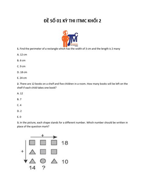 Itmc ĐỀ SỐ 01 KỲ Thi Itmc KhỐi 2 Pdf Candy Mathematics