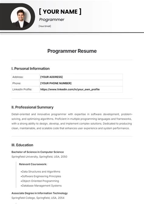 Free Programmer Resume Templates To Edit Online And Download