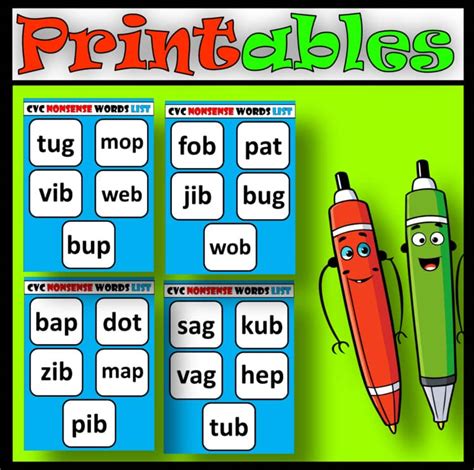 Printable Cvc Nonsense Words List Activities For Kindergarten Literacy