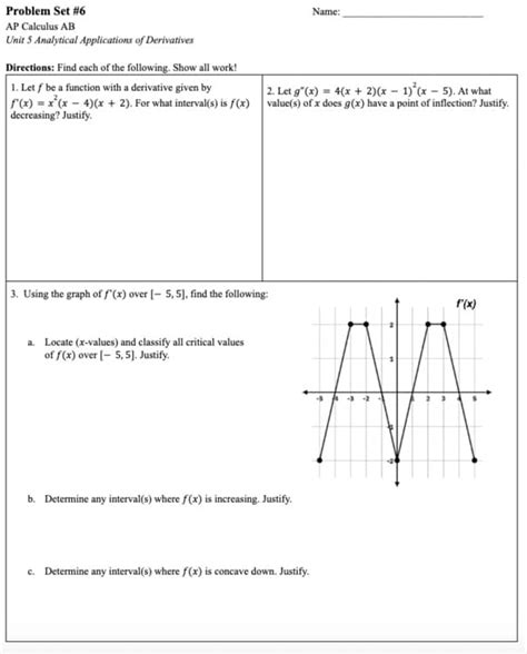 Ap Calculus Ab Problem Set 6 Analytical Apps Of Derivatives Worksheet