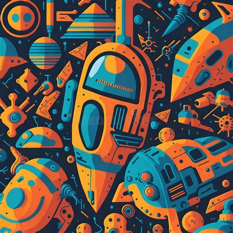 Robots Spaceships Graphic Digital Art Patterns Inspired By Technology And Science Fiction Ai