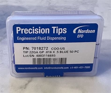 Precision Tips Nordson Efd 7018272 22ga 016x5 Blue 50 Pcs Ebay