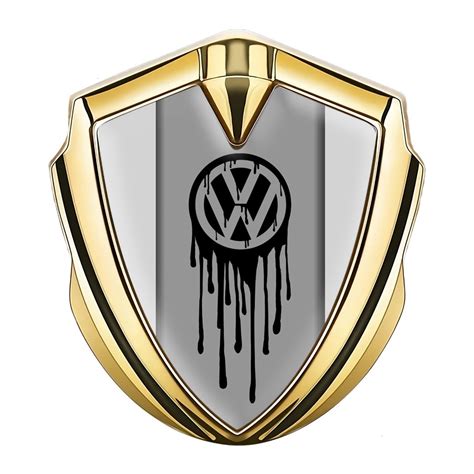 Vw Emblem Badge Self Adhesive Gold Grey Base Dripping Brush Effect