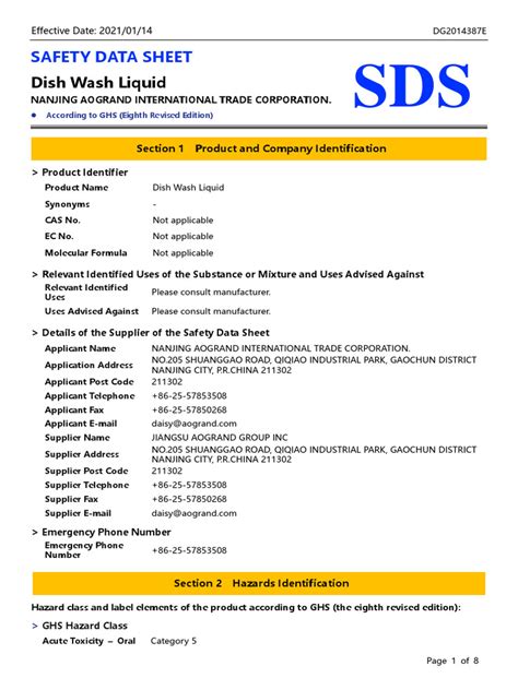 Dish Washing Liquid Msds Pdf Toxicity Occupational Safety And Health