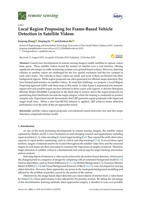 Pdf Local Region Proposing For Frame Based Vehicle Detection In Satellite Videos