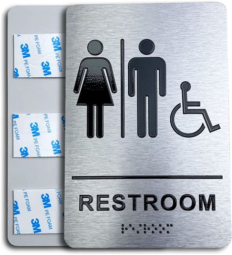 Unisex Bathroom Signs For Business Brushed Aluminum All
