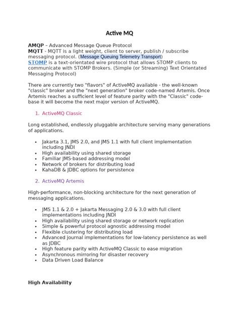 Activemq Overview Classic Vs Artemis Pdf Backup Replication