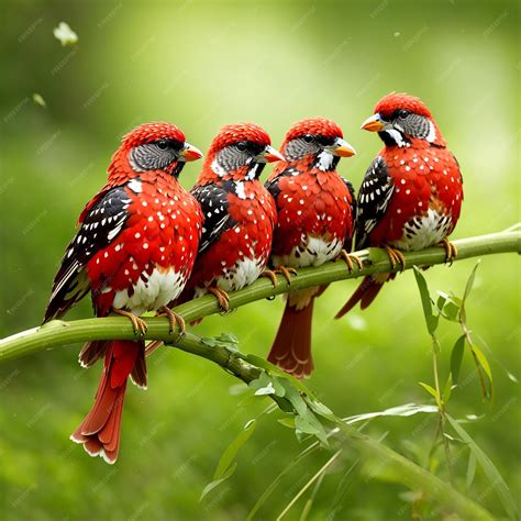 Premium Ai Image Triple Red Brids With White Spots And Brown Wings