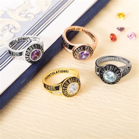 Custom Engraved Birthstone High School Class Ring With Name And Year