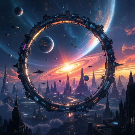 Dyson Ring Megacities In Trinary Star System Ai Art