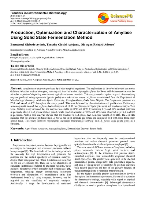 Pdf Production Optimization And Characterization Of Amylase Using