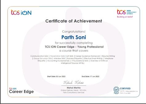 Parth Tejalkumar Soni On Linkedin Tcsioncareeredge Youngprofessional