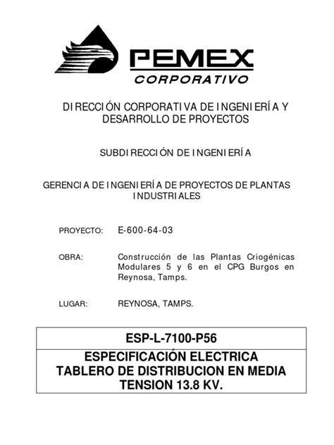 Esp L 7100 P56 Tablero 13 8 Kv Pdf Ingenieria Eléctrica Transformador