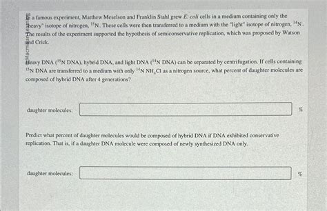 Solved Fै ﻿a Famous Experiment Matthew Meselson And