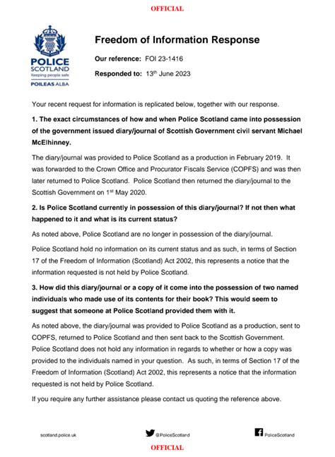 Police Scotland Foi Response Regarding The Diary Of Scottish Civil