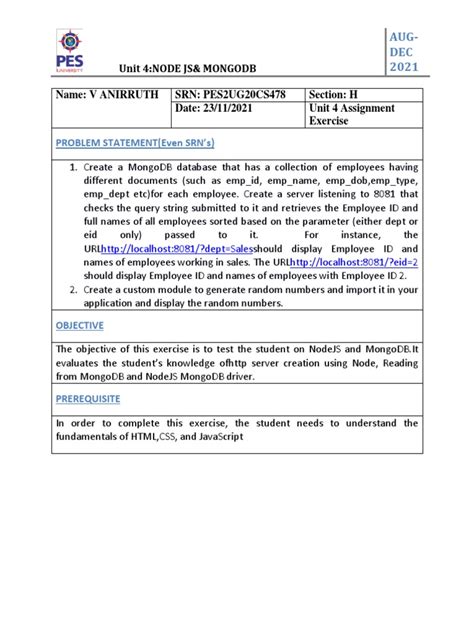 unit 4 node jsand mongodb name v anirruth srn pes2ug20cs478 section h