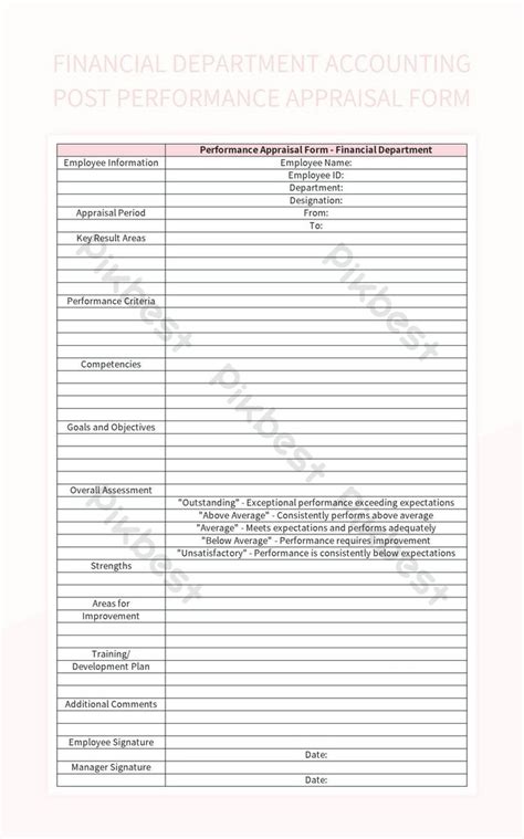 Financial Department Accounting Performance Evaluation Form Excel