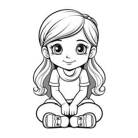 Premium Vector Happy Sitting Girl Isolated Coloring Page