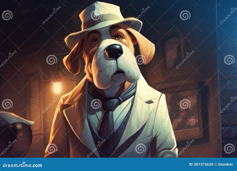 Dog Detective Cartoon Style Beautiful Illustration Picture Stock