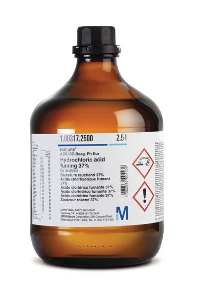 Hydrochloric Acid Fuming 37 For Analysis Emsure® Acs Iso Reag Ph Eur 1l