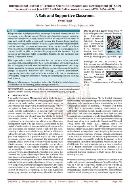 A Safe And Supportive Classroom Pdf