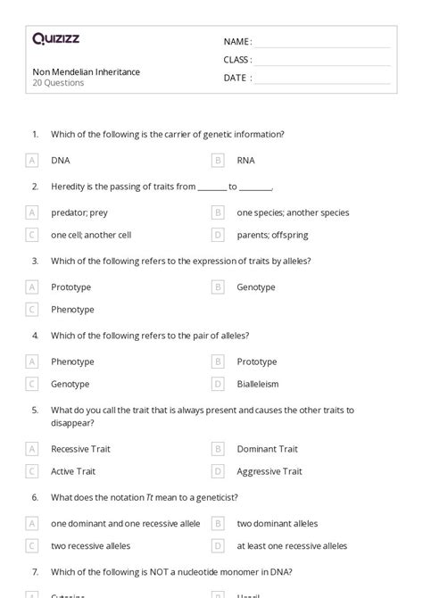 50 Non Mendelian Inheritance Worksheets For 10th Class On Quizizz Worksheets Library